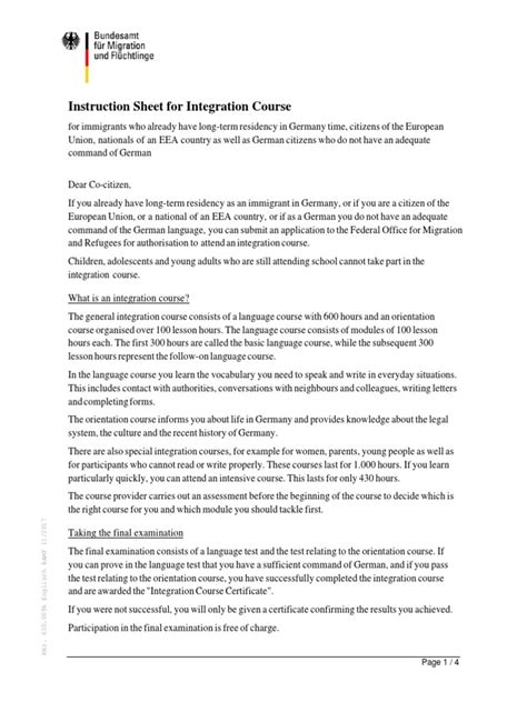 Integration Course Info Pdf Immigration Unemployment Benefits