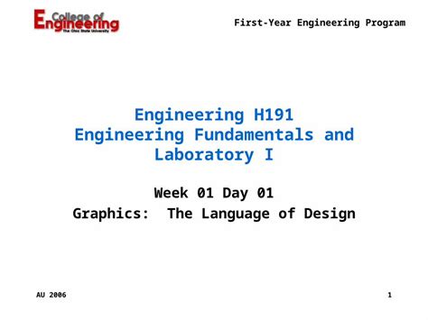Ppt First Year Engineering Program 1au 2006 Engineering H191