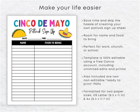 Cinco De Mayo Potluck Sign Up Sheet Printable Free Cinco De Mayo