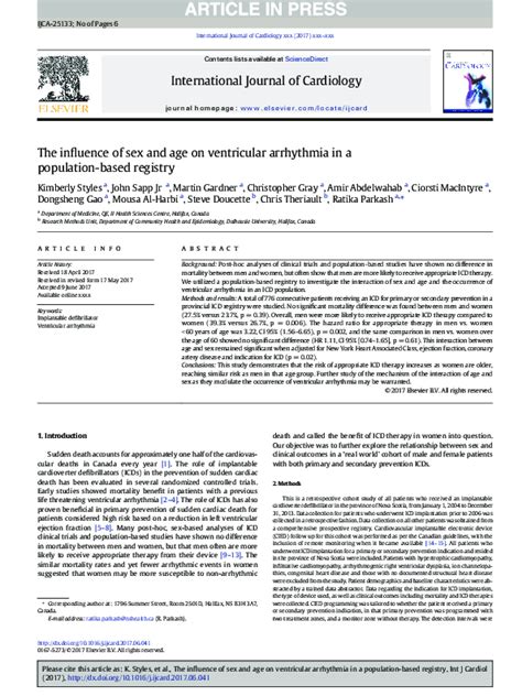 Pdf The Influence Of Sex And Age On Ventricular Arrhythmia In A Population Based Registry