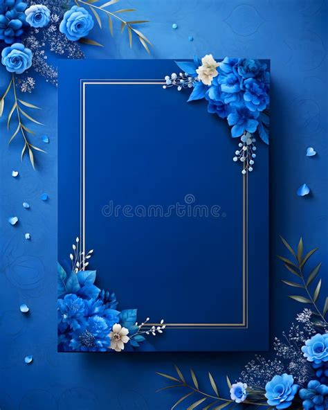 Mockup Of Blue Wedding Invitation Card With Floral Design On Navy Background Stock Illustration