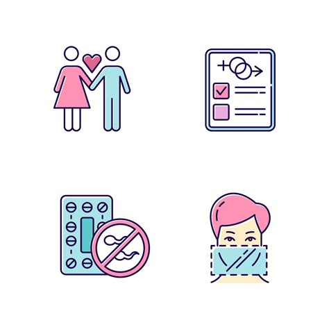 Safe Sex Color Icons Set Only One Partner Monogamy Man And Woman In