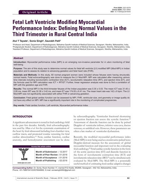 Pdf Fetal Left Ventricle Modified Myocardial Performance Index