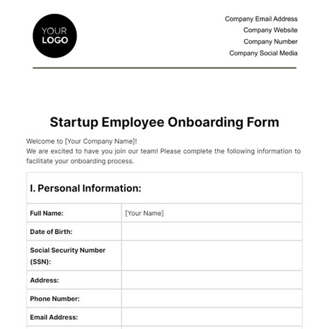 Startup Employee Onboarding Form Template Edit Online And Download Example