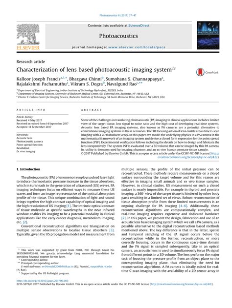 Pdf Characterization Of Lens Based Photoacoustic Imaging System