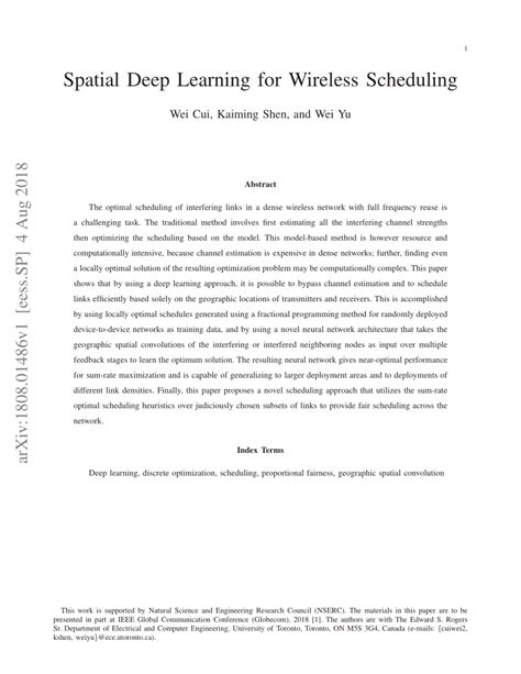 Pdf Spatial Deep Learning For Wireless Scheduling
