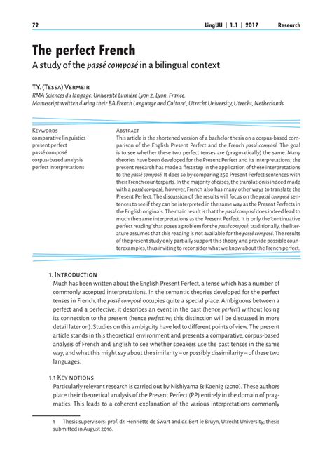Pdf The Perfect French A Study Of The Passé Composé In A Bilingual