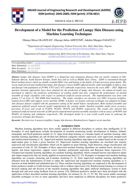 Pdf Development Of A Model For The Prediction Of Lumpy Skin Diseases Using Machine Learning