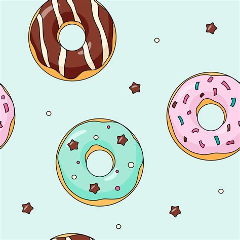 Cute Donuts Seamless Pattern Cartoon Colorful Doughnuts With Chocolate