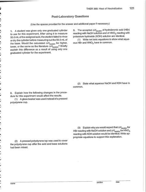 Solved Post Laboratory Questions Use The Spaces Provided
