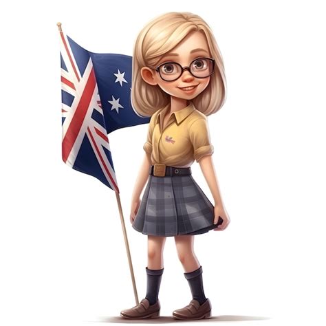 Premium Ai Image 3d Illustration Of A Cute Schoolgirl Holding A Flag