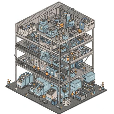 Cross Section Illustration Of A Multi Story Factory Showcasing A