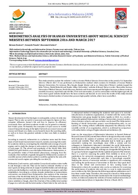 Pdf Webometrics Analysis Of Iranian Universities About Medical