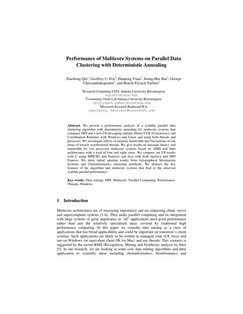 Pdf Performance Of Multicore Systems On Parallel Data Clustering With Deterministic Annealing
