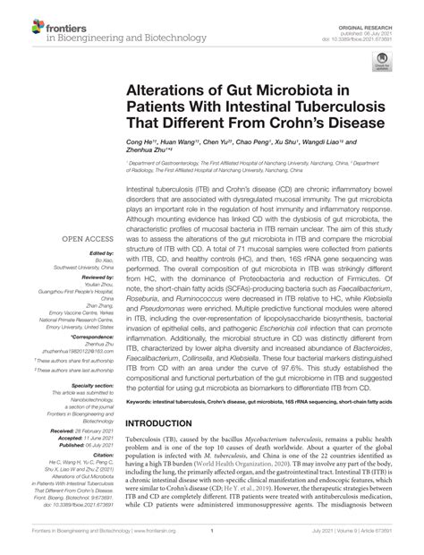 Pdf Alterations Of Gut Microbiota In Patients With Intestinal Tuberculosis That Different From