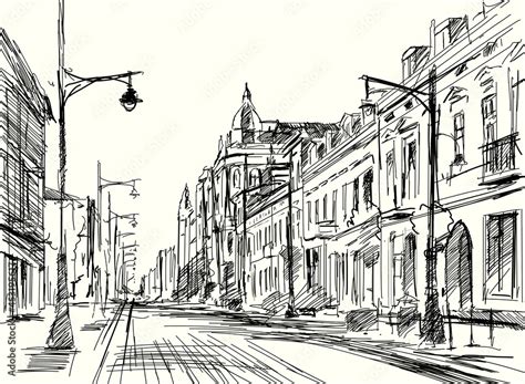 Szkic Ulicy Piotrkowskiej W Łodzi Panorama Miasta Łódź 453195617
