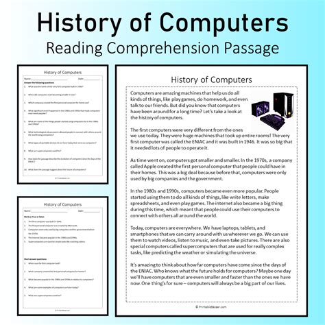History Of Computers Reading Comprehension Passage Printable Workshe