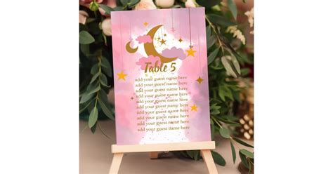 Seating Chart Twinkle Twinkle Little Star Pink Table Number Zazzle