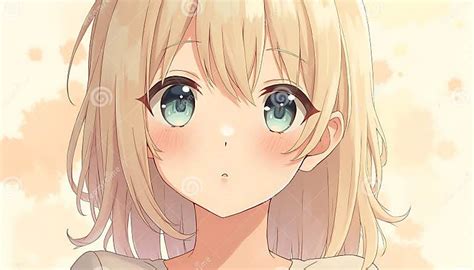Adorable Anime Girl With Blonde Hair And Green Eyes Stock Illustration