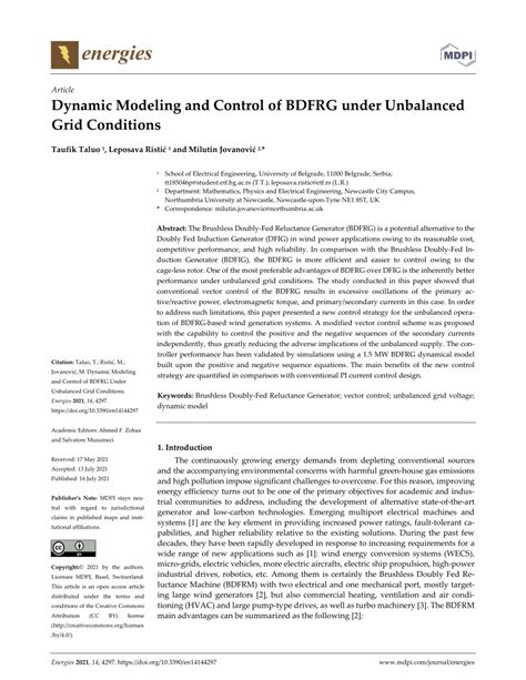 Pdf Dynamic Modeling And Control Of Bdfrg Under Unbalanced Grid