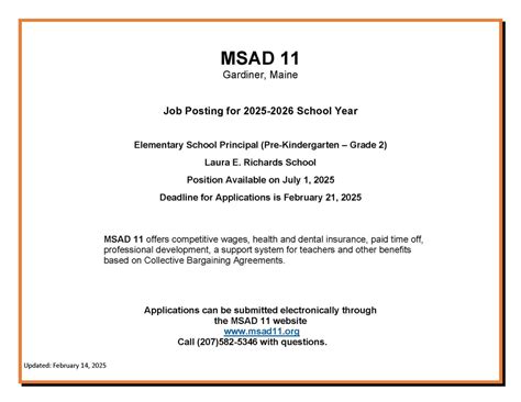 Msad 11 Job Posting 2025 2026 School Year Msad 11