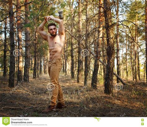 Lumberjack Swings Ax Stock Image Image Of Expression