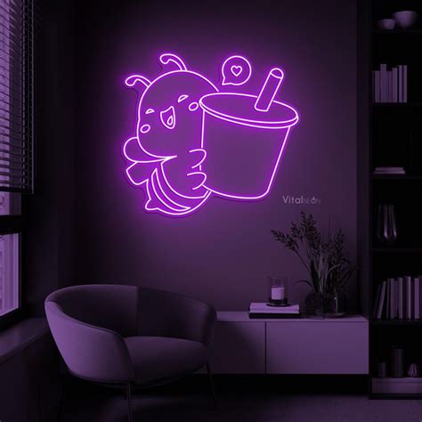 Bee With Drink Neon Sign Bee With Drink Led Light Bee Beverage Wall