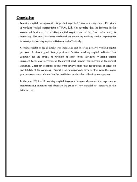 Fma Project Working Capital Pdf