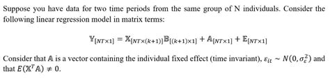 Fixed Effects For A Linear Regression Model In Matrix Terms R Econometrics