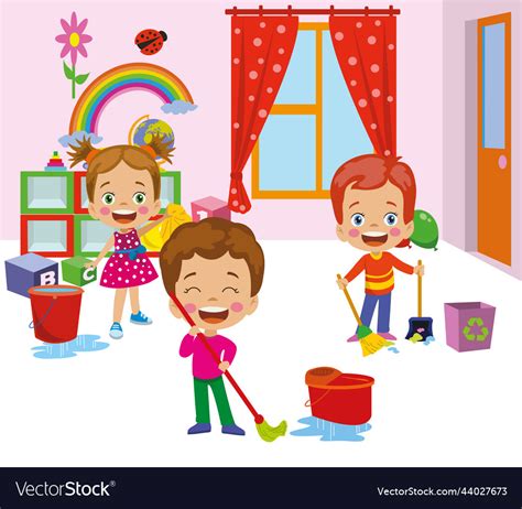 Students Cleaning Up School Classrooms Royalty Free Vector
