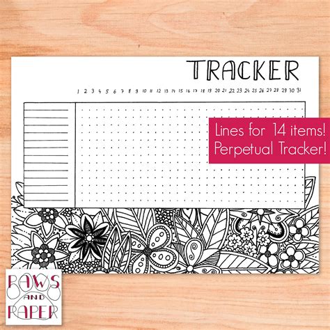 Habit Tracker Printable For 31 Days Undated Hand Drawn Floral