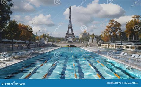 Marathon Swimming Competition With Eiffel Tower In The Background