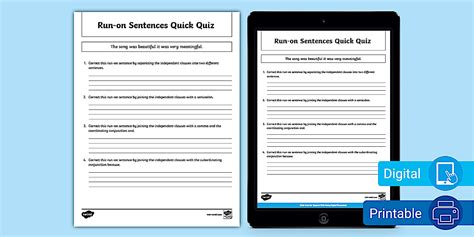 Fourth Grade Run On Sentences Quick Quiz Teacher Made