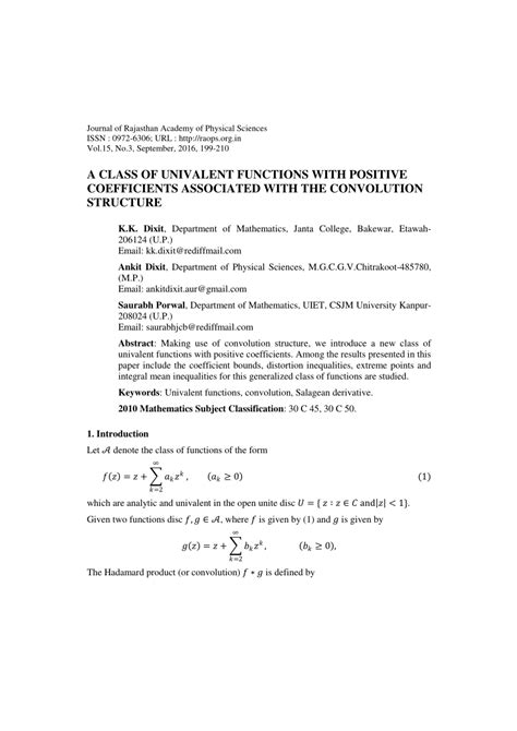 Pdf A Class Of Univalent Functions With Positive Coefficients Associated With The Convolution