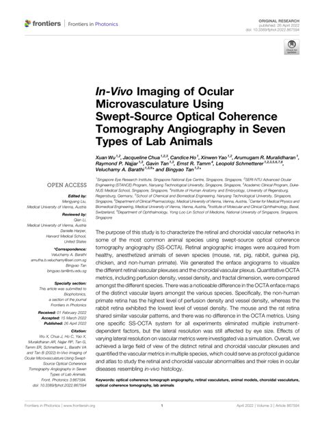 Pdf In Vivo Imaging Of Ocular Microvasculature Using Swept Source Optical Coherence Tomography