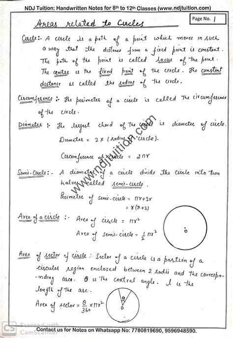 Area Related To Circle Handwritten Notes For Class 10th Maths Artofit