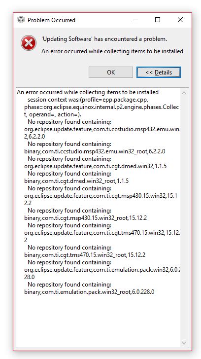 CCS V6 1 3 Updating Software Has Encountered A Problem Code Composer Studio Forum Code