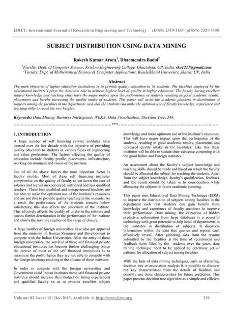 Subject Distribution Using Data Mining Pdf
