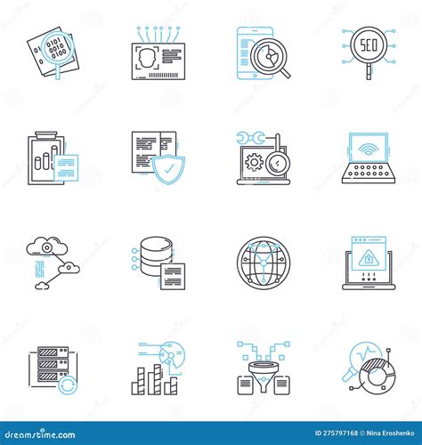 Data Research Linear Icons Set Analytics Big Data Clustering