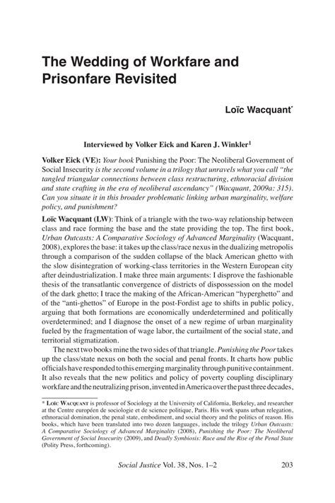Pdf The Wedding Of Workfare And Prisonfare Revisited