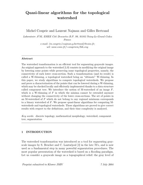 PDF Quasi Linear Algorithms For The Topological Watershed