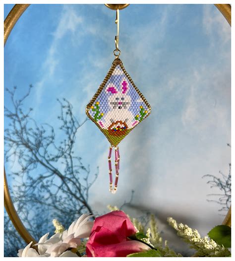 Easter Bunny Beaded Ornament Hand Beaded Easter Ornament Bunny Beaded