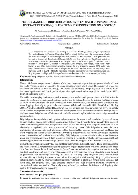 Pdf Performance Of Drip Irrigation System Over Conventional Irrigation Technique For Tomato