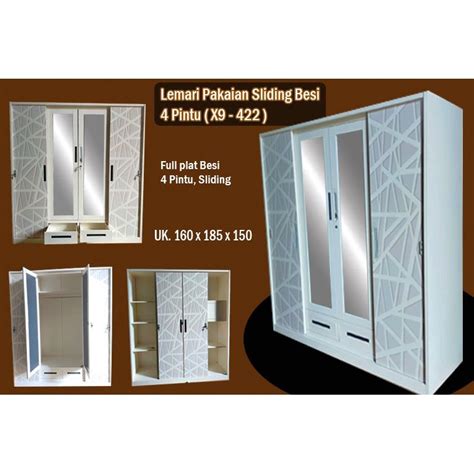 Jual Lemari Pakaian 2 Laci Besi Menarik Kuat Sliding 4 Pintu X9 422 Shopee Indonesia