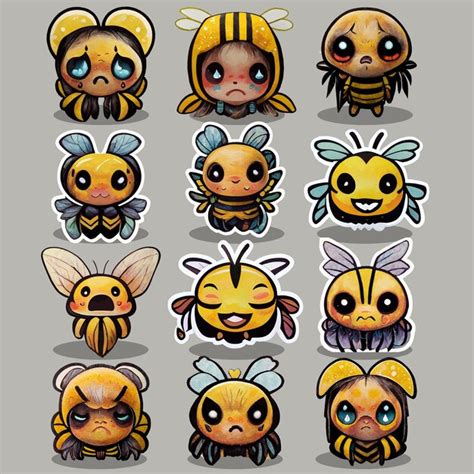 Premium Vector Bee Icons Pack Happy Sad Scared Angry Crying Happy Bees Chibi Kawaii