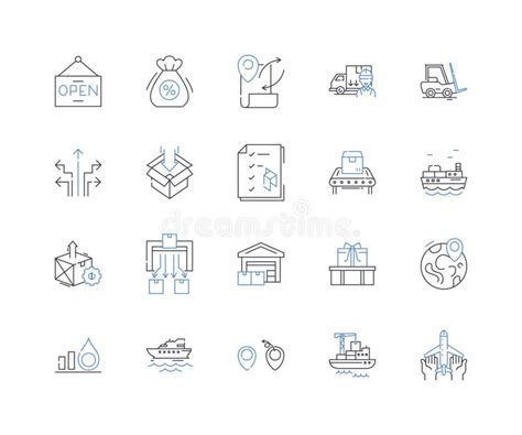 Cargo Logistics Line Icons Collection Transport Shipment Delivery Freight Import Export