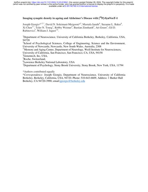 Pdf Imaging Synaptic Density In Ageing And Alzheimers Disease With