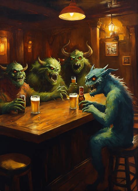 Lexica Painting Of Monsters Drinking Beer At A Bar Greg Rutkowski