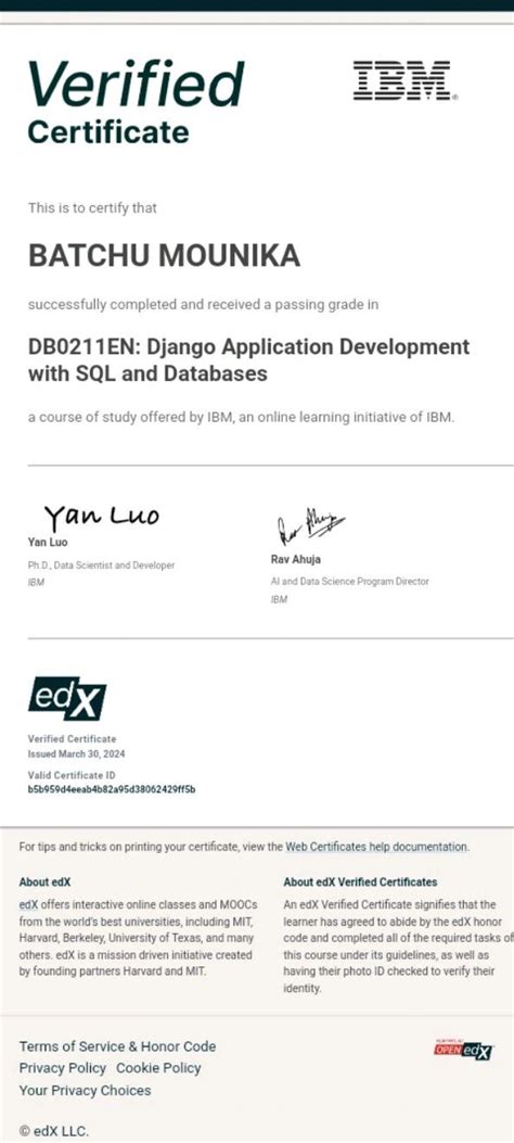 excited to share the completion certificate of course django application development with sql
