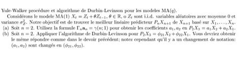 Solved Yule Walker Procédure Et Algorithme De